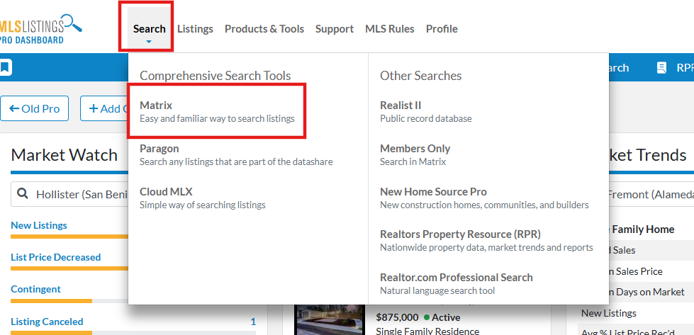 Matrix: How to search by Lot Size